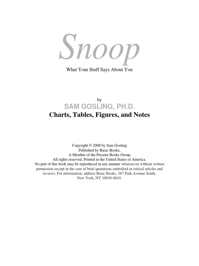 Charts, Tables, Figures, and Notes: Sam Gosling, PH.D | PDF ...