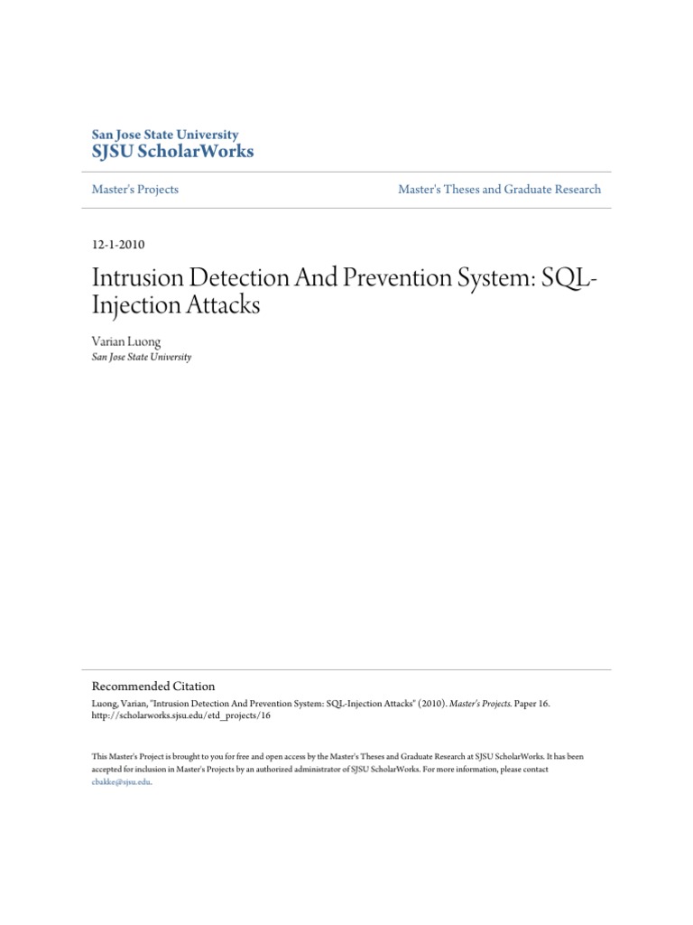 Intrusion Detection and Prevention System: SQL-Injection Attacks | PDF | Databases | Computer ...
