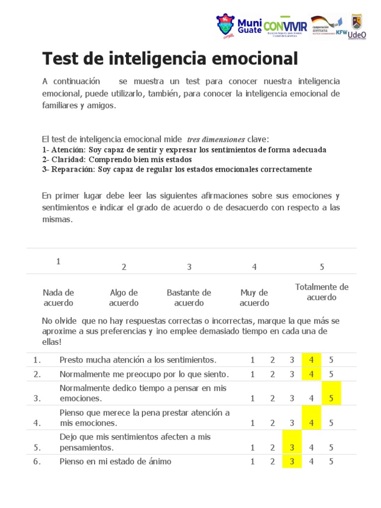 Test de Inteligencia Emocional | PDF | Las emociones | Inteligencia ...