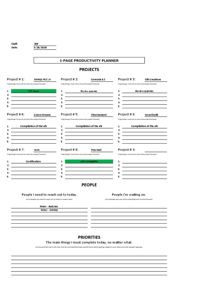 1 Page Productivity Planner - Template | PDF