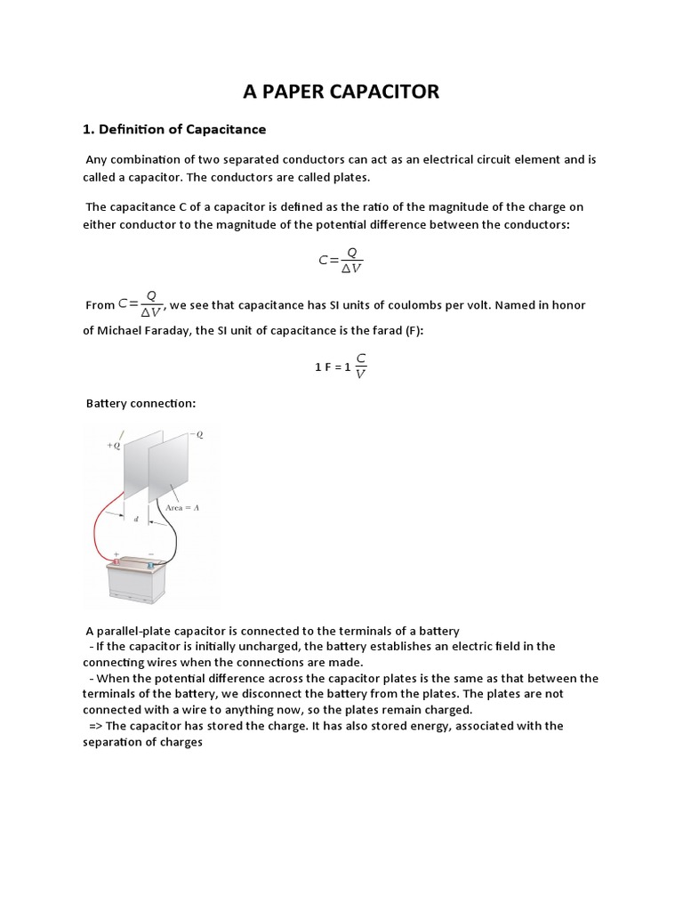 A Paper Capacitor: 1. Definition of Capacitance | PDF | Capacitance ...