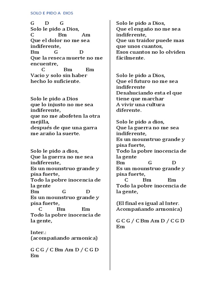 Solo Le Pido A Dios Letra | PDF