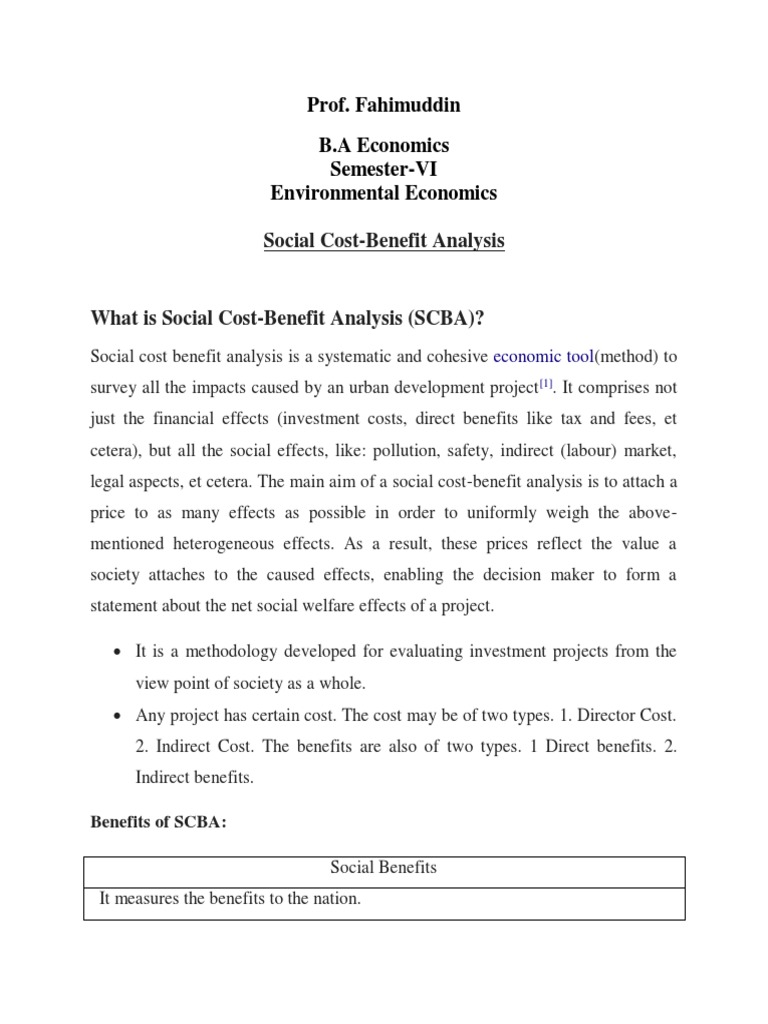 Social Cost Benefit Analysis | PDF | Cost–Benefit Analysis | Welfare