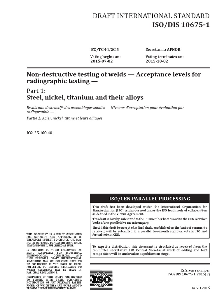 ISO - DIS - 10675-1 - (E) 2013 Critérios de Aceitação RT | PDF ...