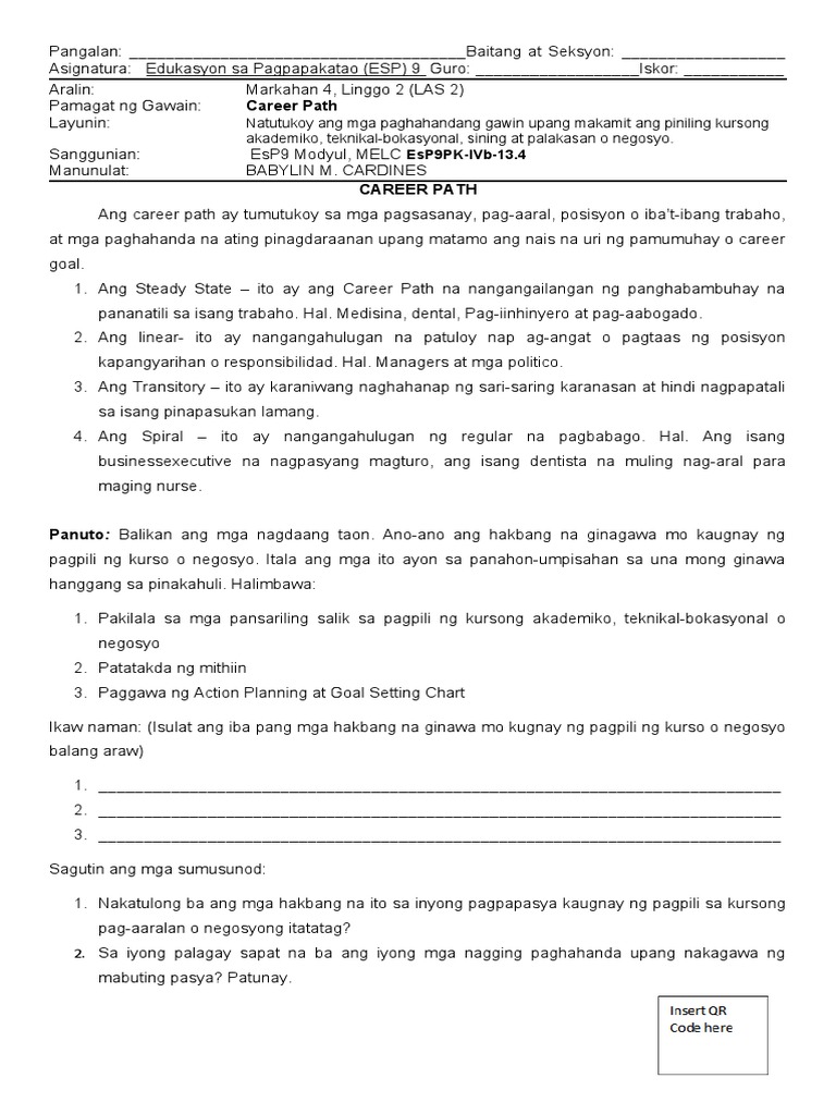 ESP 9. Q4.Week2 LAS - 2 | PDF