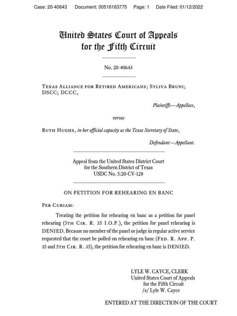Marc Elias Denied - Fifth Circuit | PDF | En Banc | United States ...