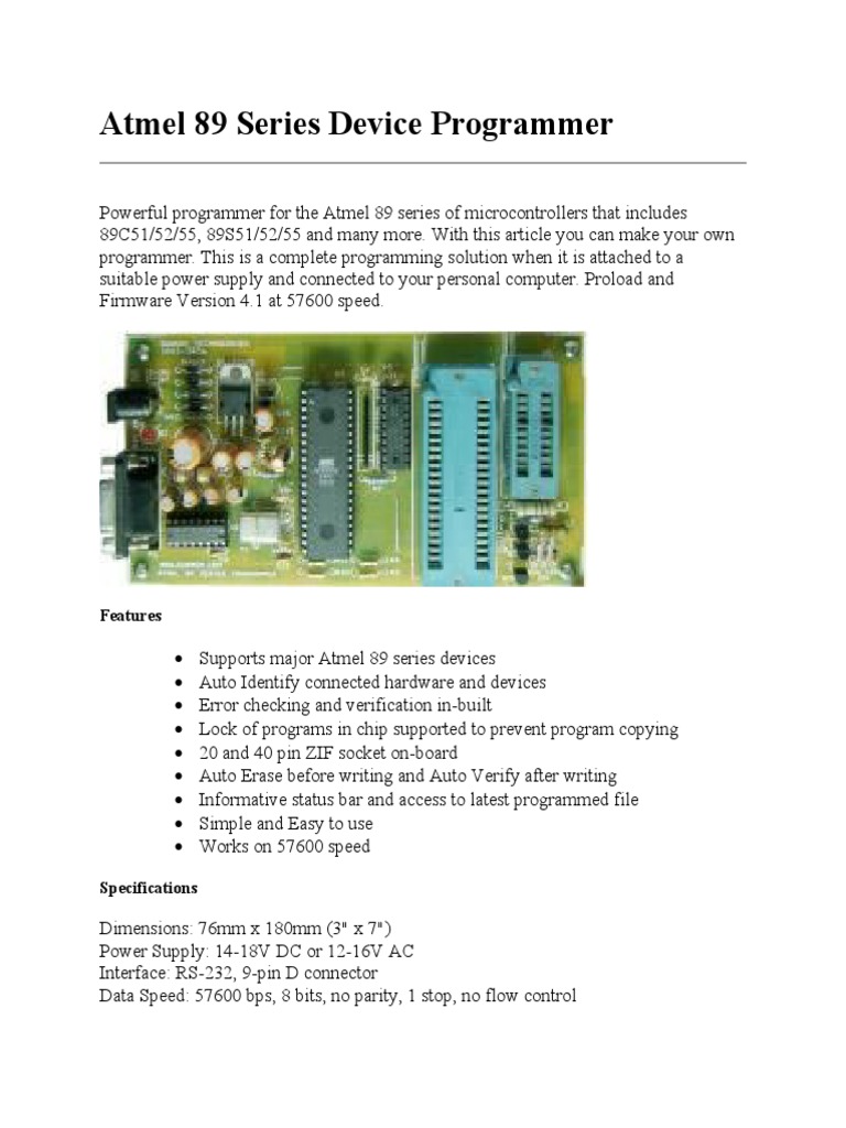 Atmel 89 Series Device Programmer: Features | PDF | Microcontroller ...