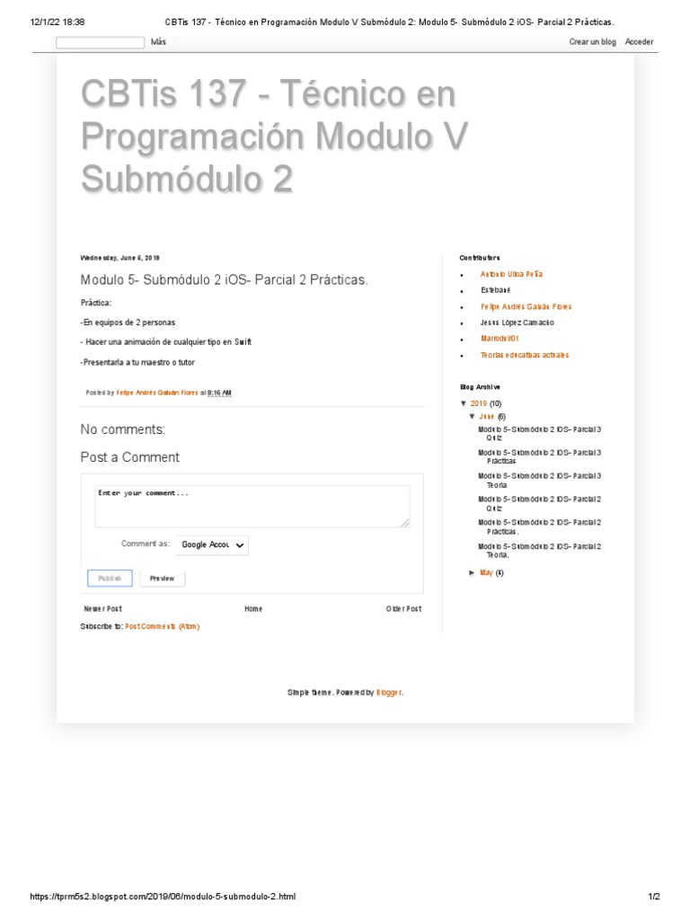 2022 01 12 - 10 - CBTis 137 - Modulo V Submódulo 2 iOS - Parcial 2 Practicas | PDF | Teoría del ...