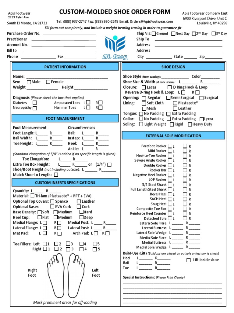 Custom Shoe Order Form | PDF | Shoe | Foot