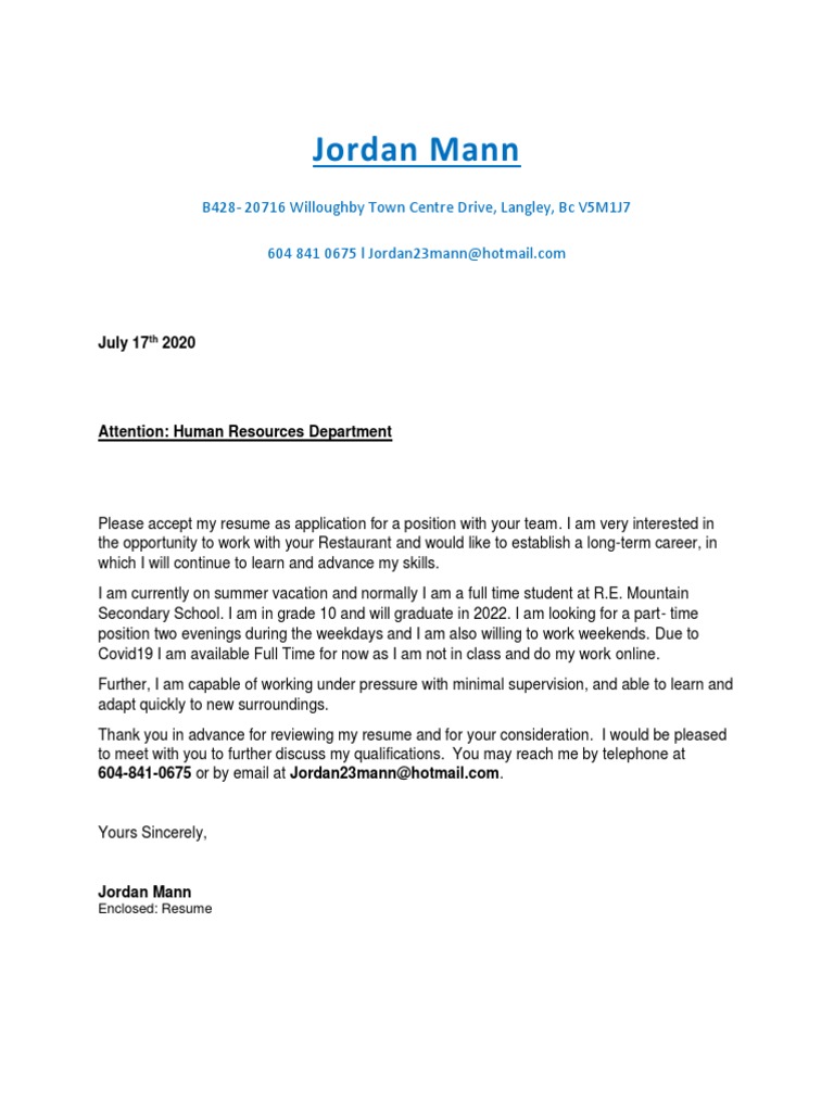 Cover Letter for Restaurant Position | PDF