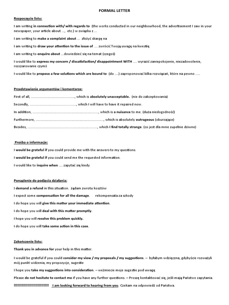 FORMAL LETTER Phrases | PDF