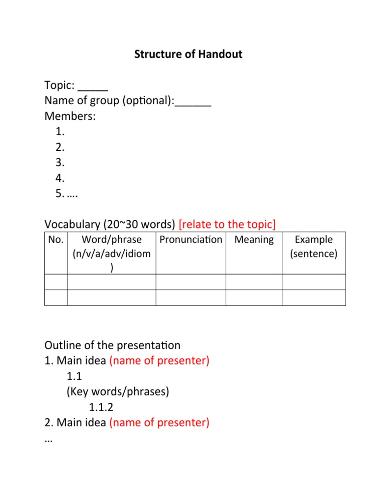Structure of Handout | PDF | Language Arts & Discipline | Foreign ...
