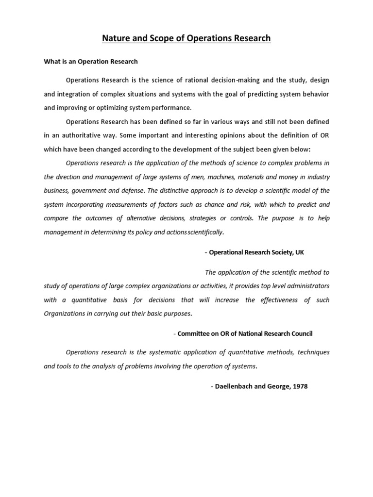 Nature and Scope of Operations Research: What Is An Operation Research ...