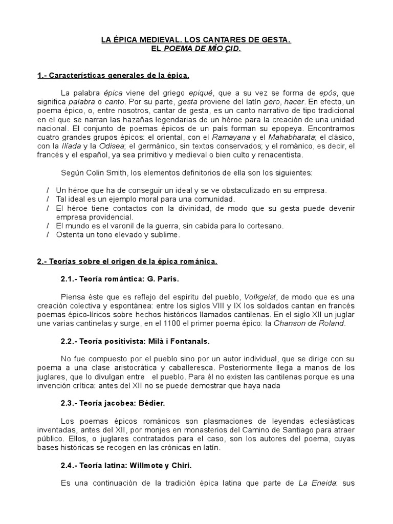 La Épica Medieval. Los Cantares de Gesta. El Poema de Mío Çid | PDF ...