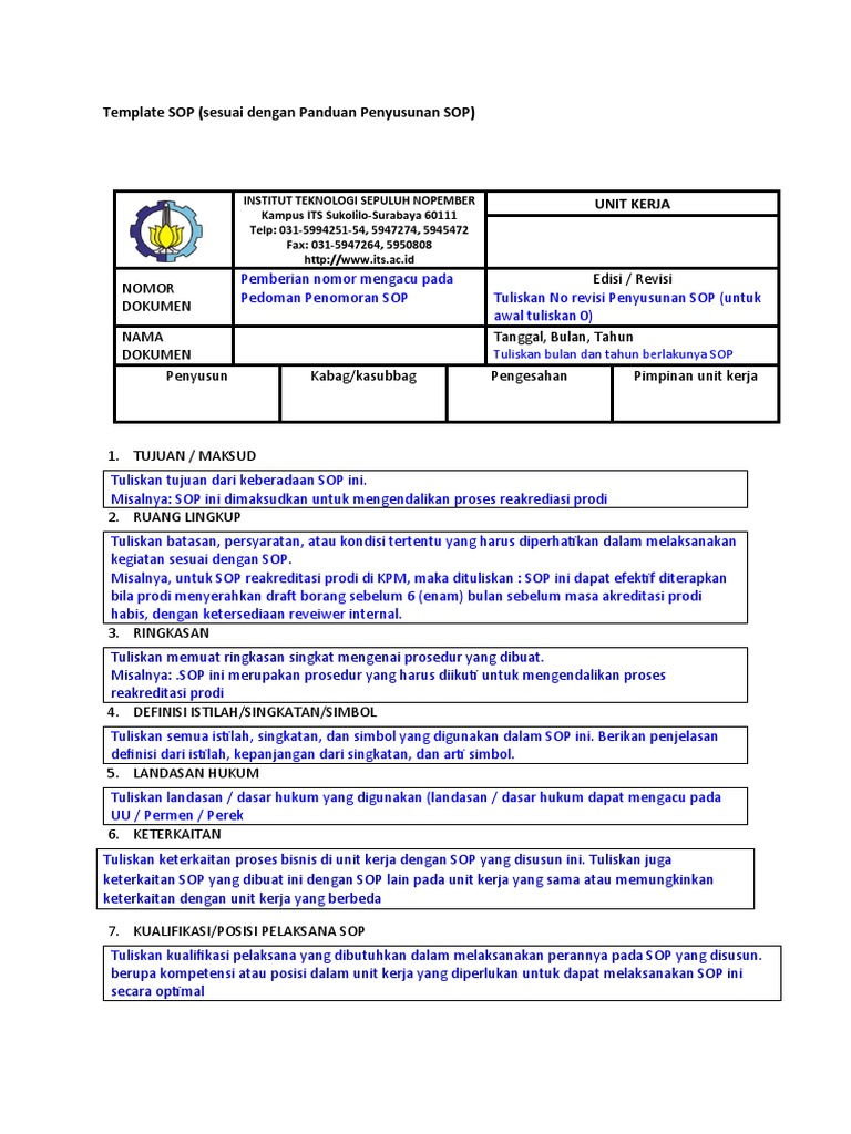 Template SOP untuk Penyusunan Prosedur | PDF