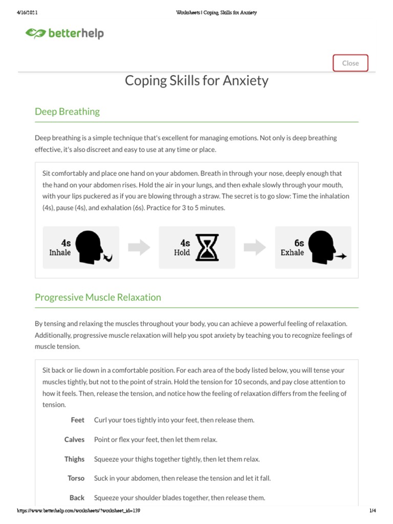 Worksheets - Coping Skills For Anxiety | PDF | Relaxation (Psychology ...