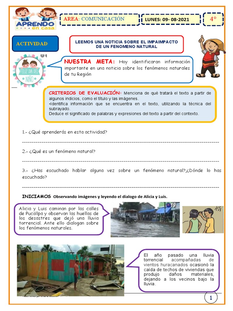 2 - FICHA DE COMUICACION Sobre Fenomenos Naturales Lunes 9 | PDF ...