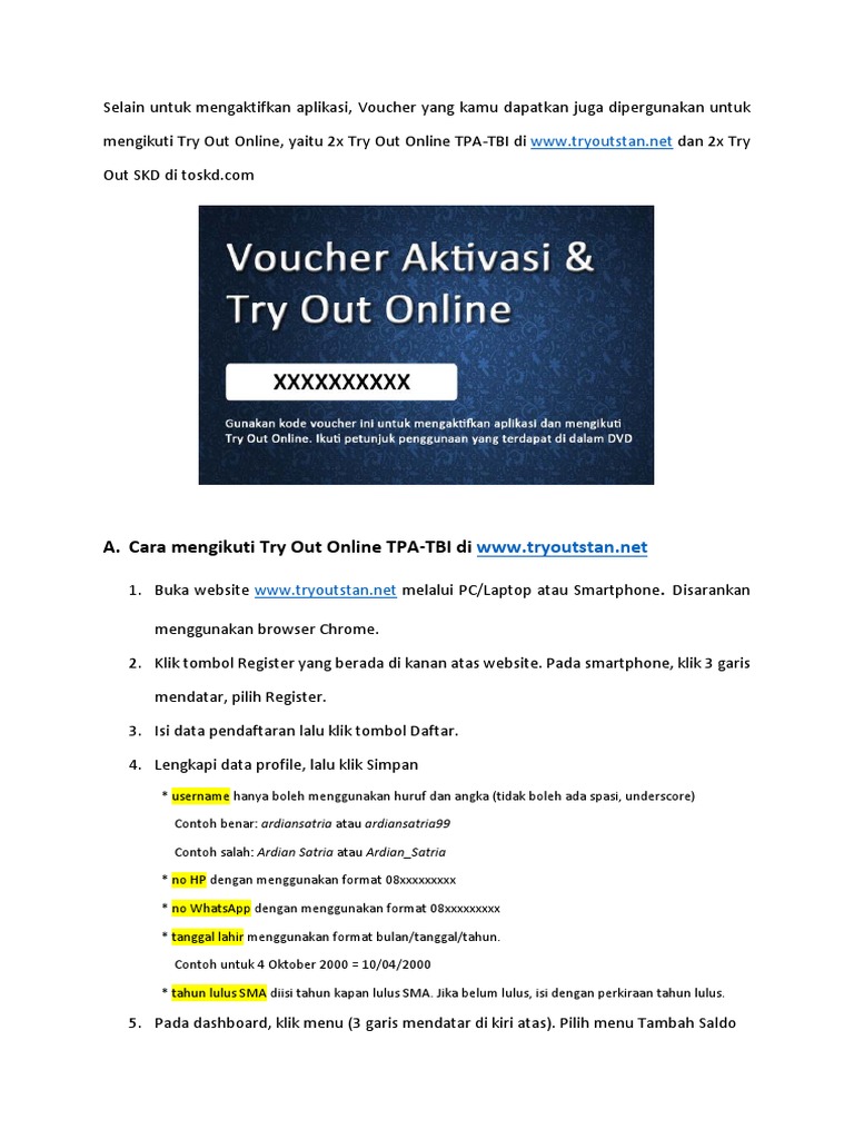 Panduan Try Out Online TPA-TBI dan SKD | PDF | Karier & Perkembangan