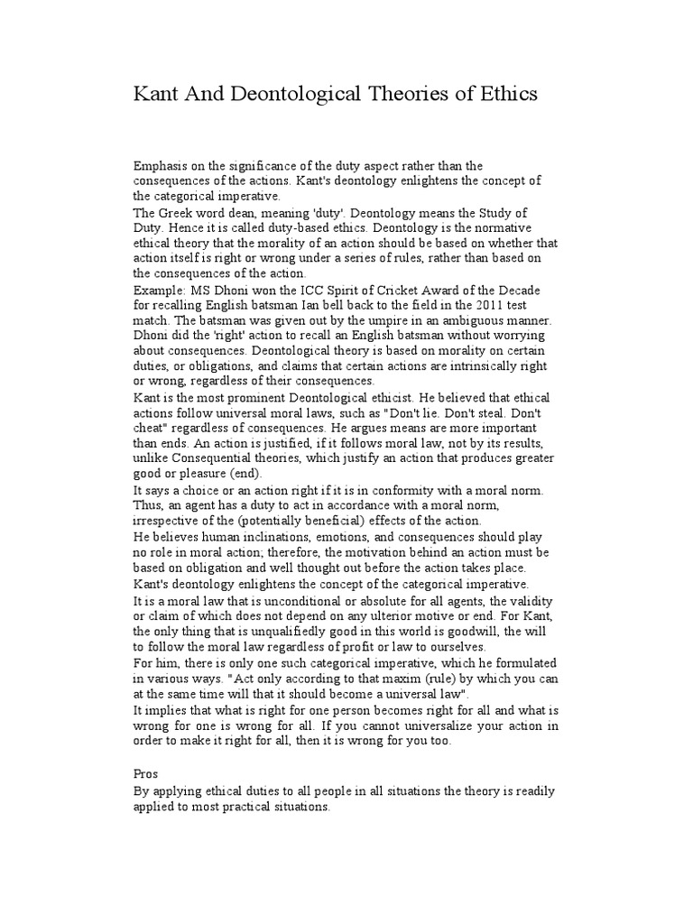 Kant's Deontological Ethics Explained | PDF | Ethical Theories ...