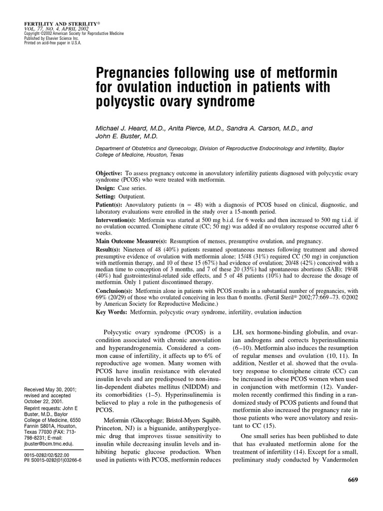 Pregnancies Following Use of Metformin For Ovulation Induction in ...