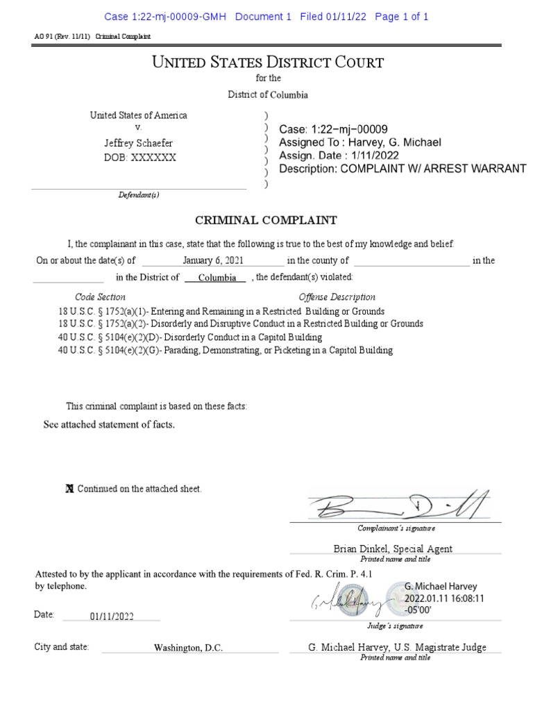 Schaefer Charging Document | PDF | United States Capitol | United ...
