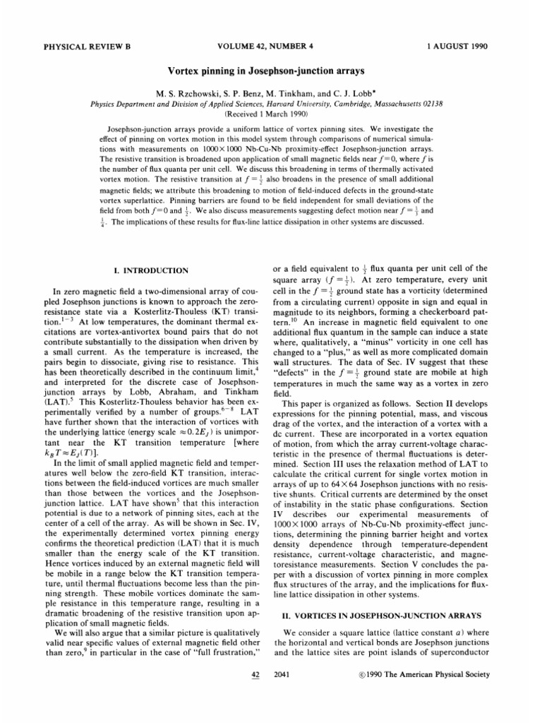 Vortex Pinning in Josephson-Junction Arrays | PDF | Vortices | Mechanics
