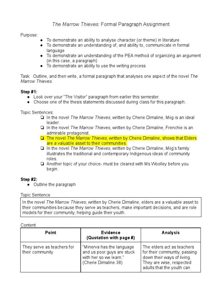 The Marrow Thieves Formal Paragraph Assignment | PDF