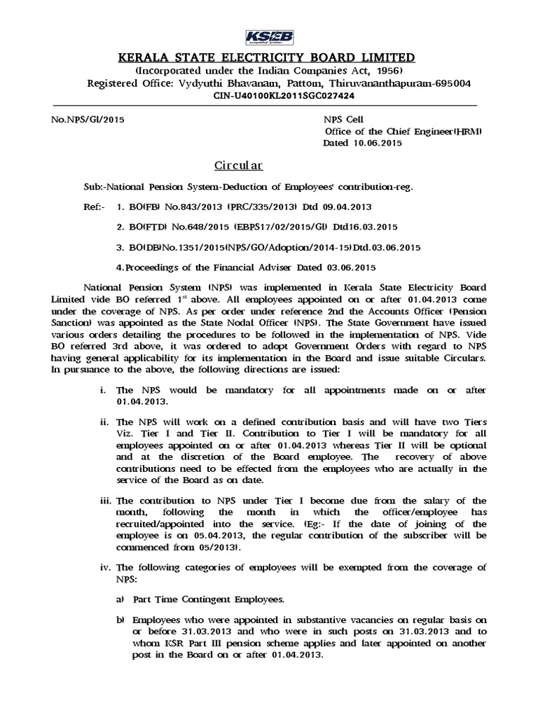 Circular For Nps Contribution | PDF | Pension | Economies