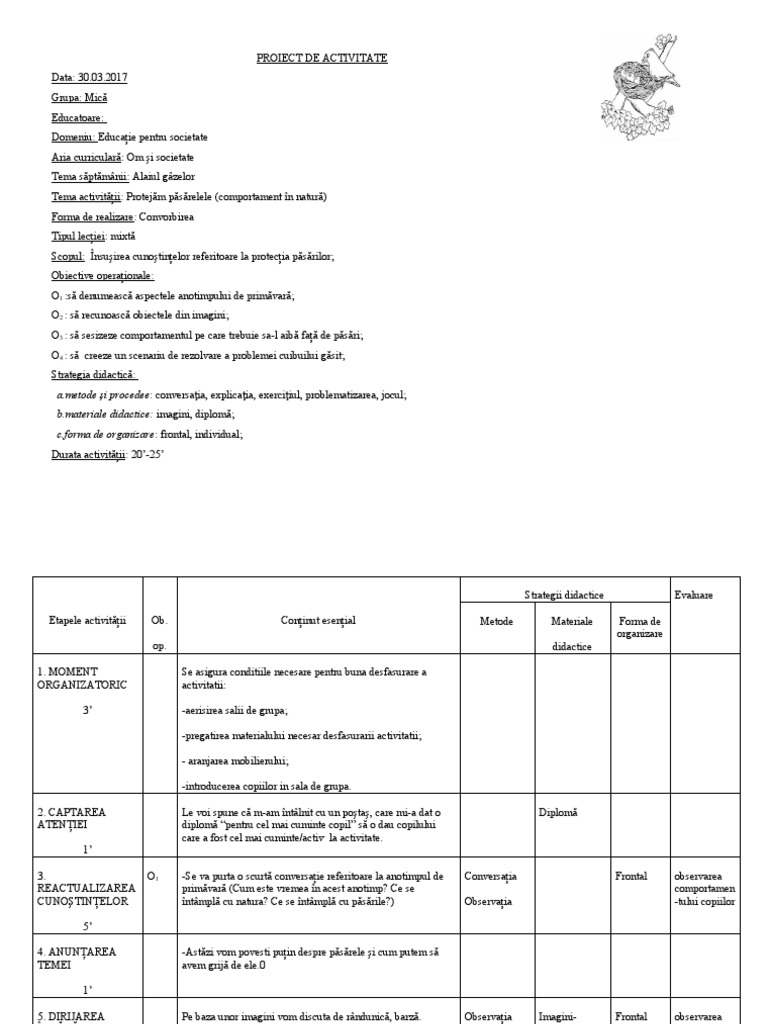 Proiect de Lectie - DOS - Protejam Pasarelele | PDF