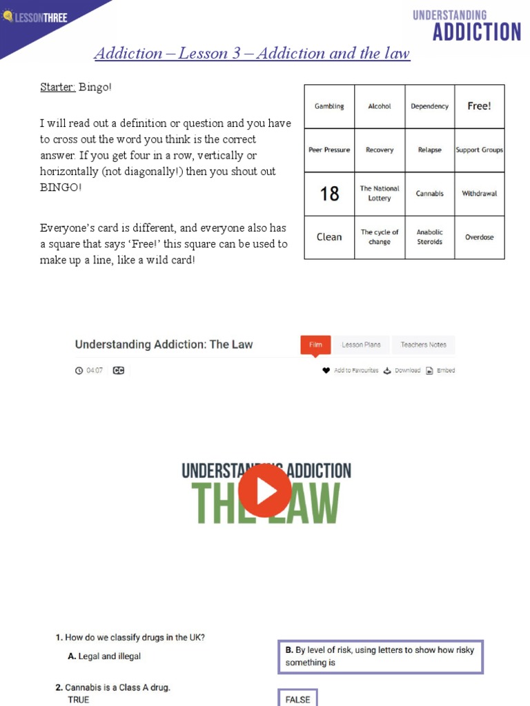 Addiction - Lesson Plan 3 | Download Free PDF | Substance Dependence ...