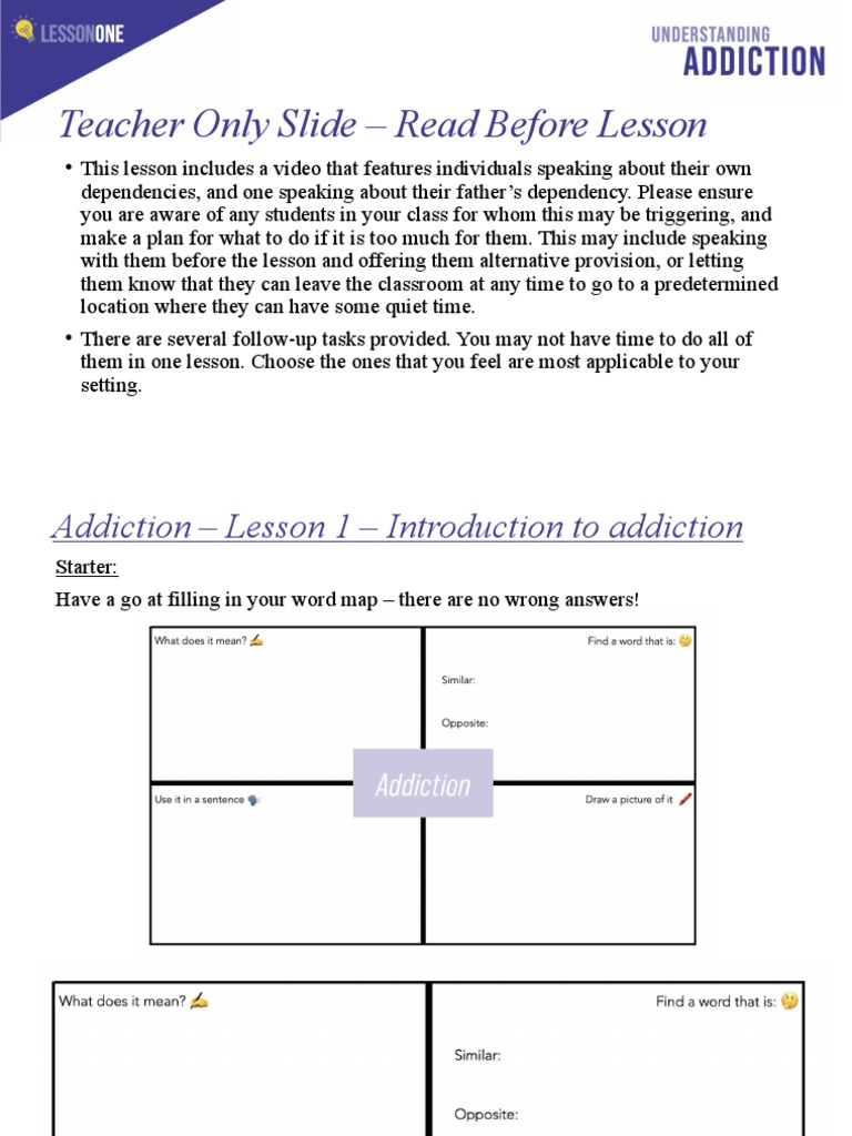 Addiction Lesson Plan 1 | PDF | Cognition | Psychological Concepts