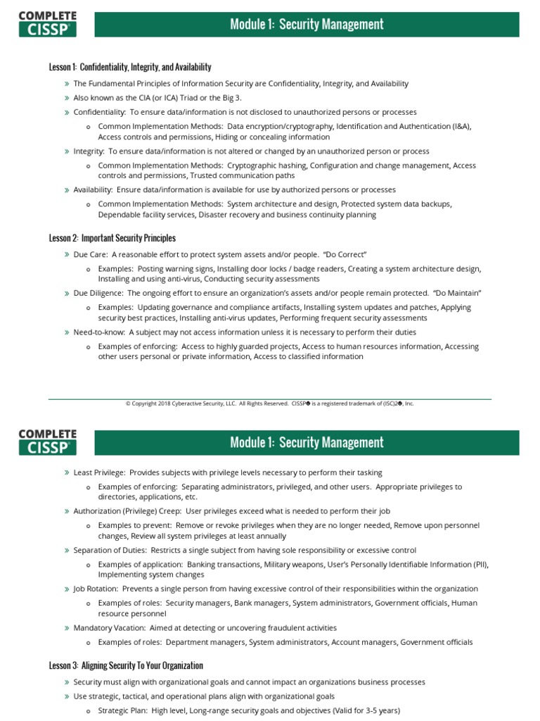 Module 1: Security Management: Lesson 1: Confidentiality, Integrity ...