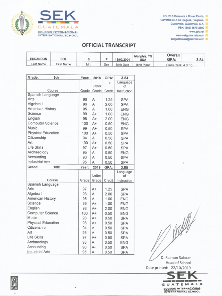 9th and 10th Grade Transcripts | PDF