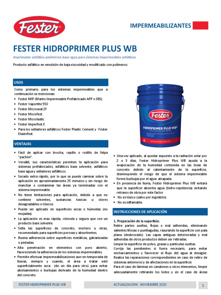 Fester Hidroprimer Plus WB Fester MX | PDF | Agua | Hormigón