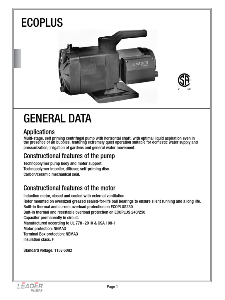 Ecoplus: Applications Constructional Features of The Pump | PDF | Pump ...