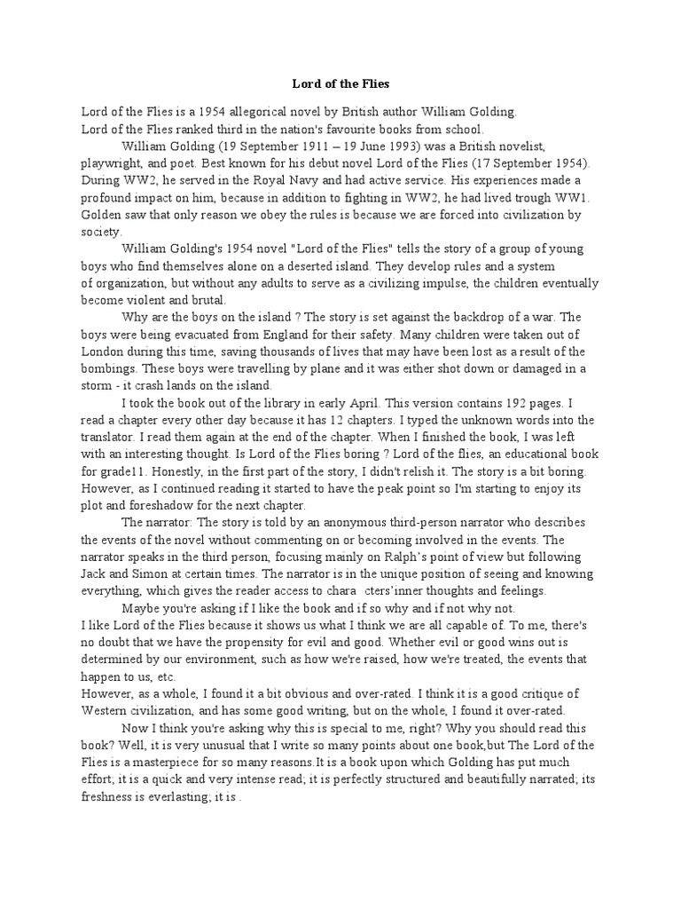 Lord of The Flies - Word | PDF | Narration