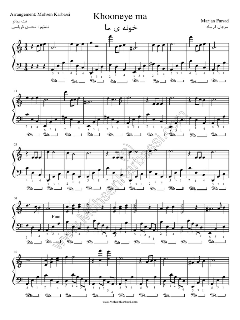 Marjan Farsad Khooneye Ma Piano Sheet Mohsen Karbassi WM | PDF