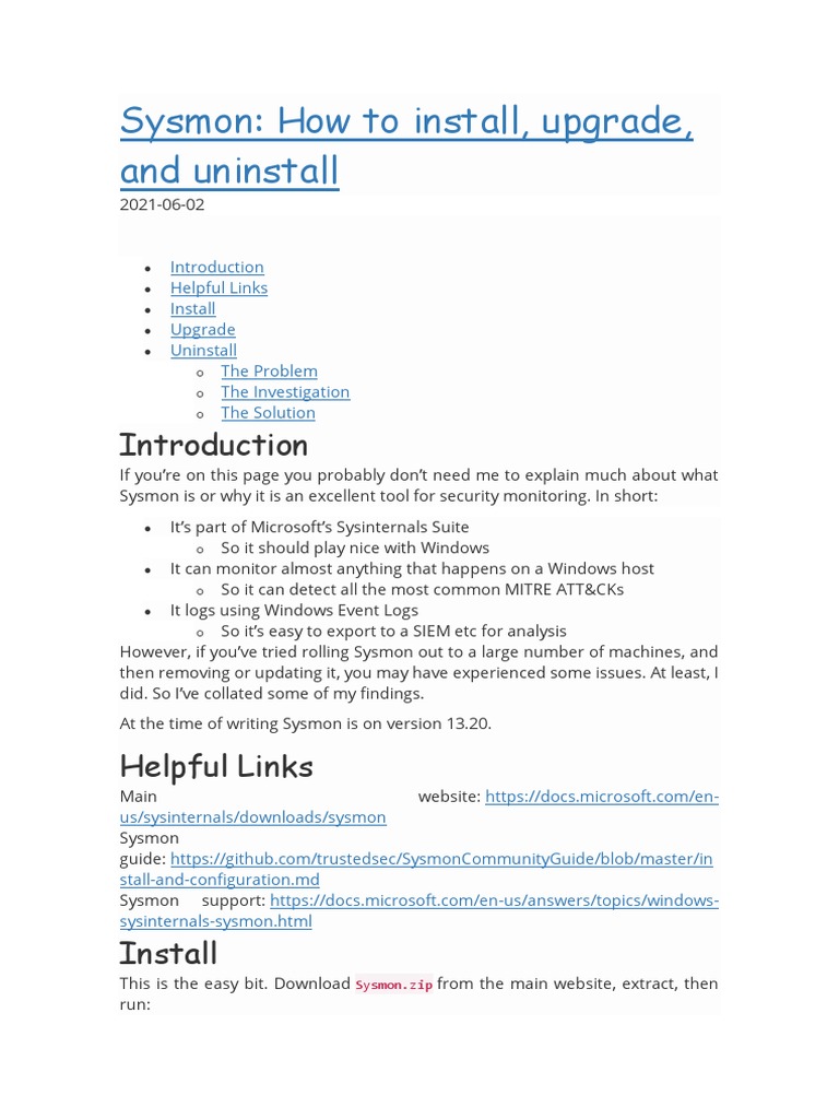 Sysmon: How To Install, Upgrade, and Uninstall | PDF | Windows Registry | System Software