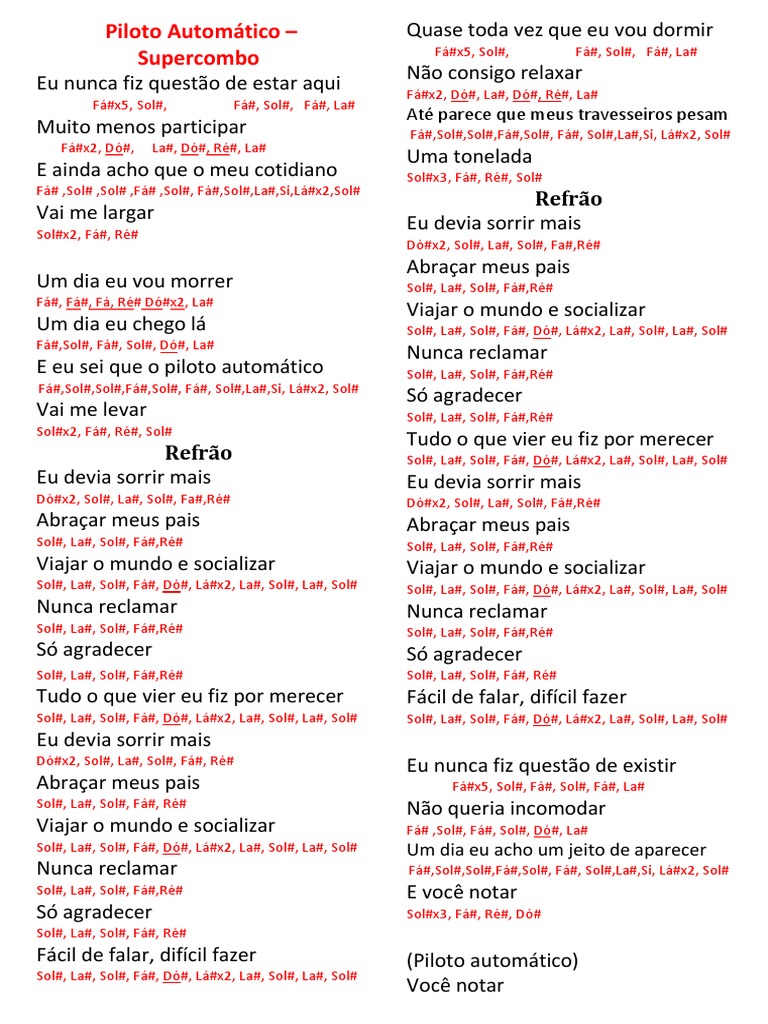 Piloto Automatico Partitura | PDF | Pitch (música) | Composições musicais