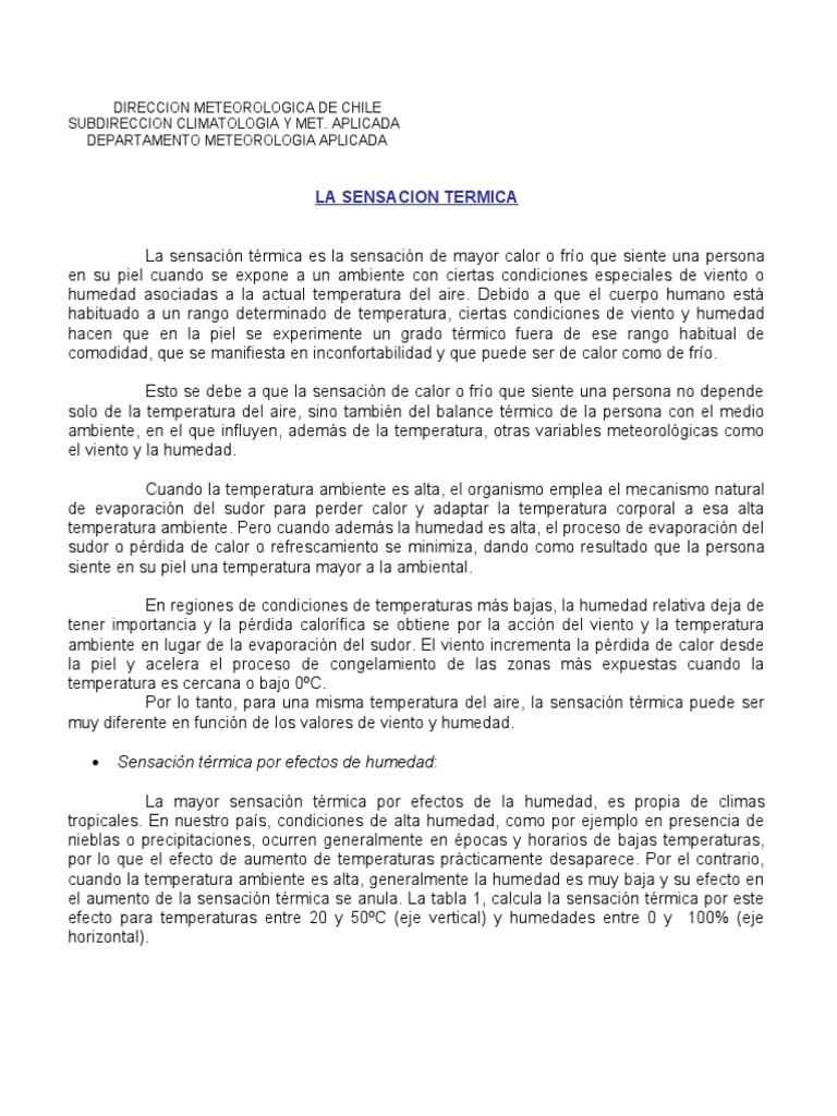 Sensación Térmica y Factores Influyentes | PDF | Temperatura | Calor