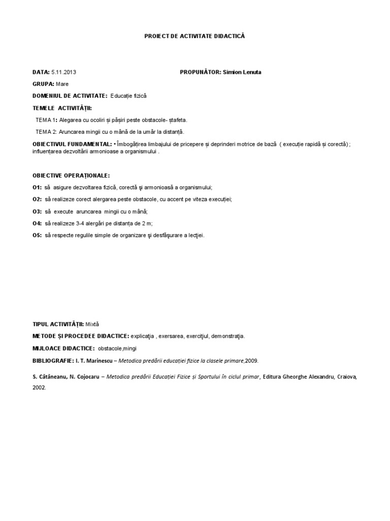 Proiect Didactic Sport Grupa Mare | PDF