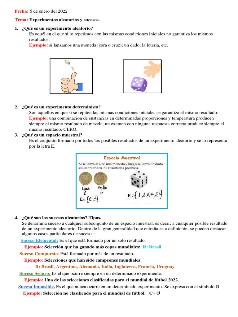 Experimentos Aleatorios y Sucesos | PDF | Teoría de probabilidad | Probabilidades y estadísticas