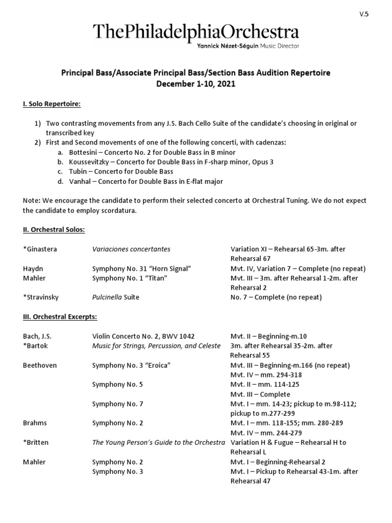 Bass Audition Repertoire Dec2021 Updatednov32021 | PDF | Double Bass ...