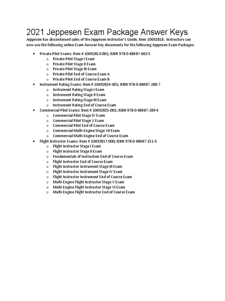Jeppesen Exam Answer Keys Online | PDF | Flight Instructor | Test ...