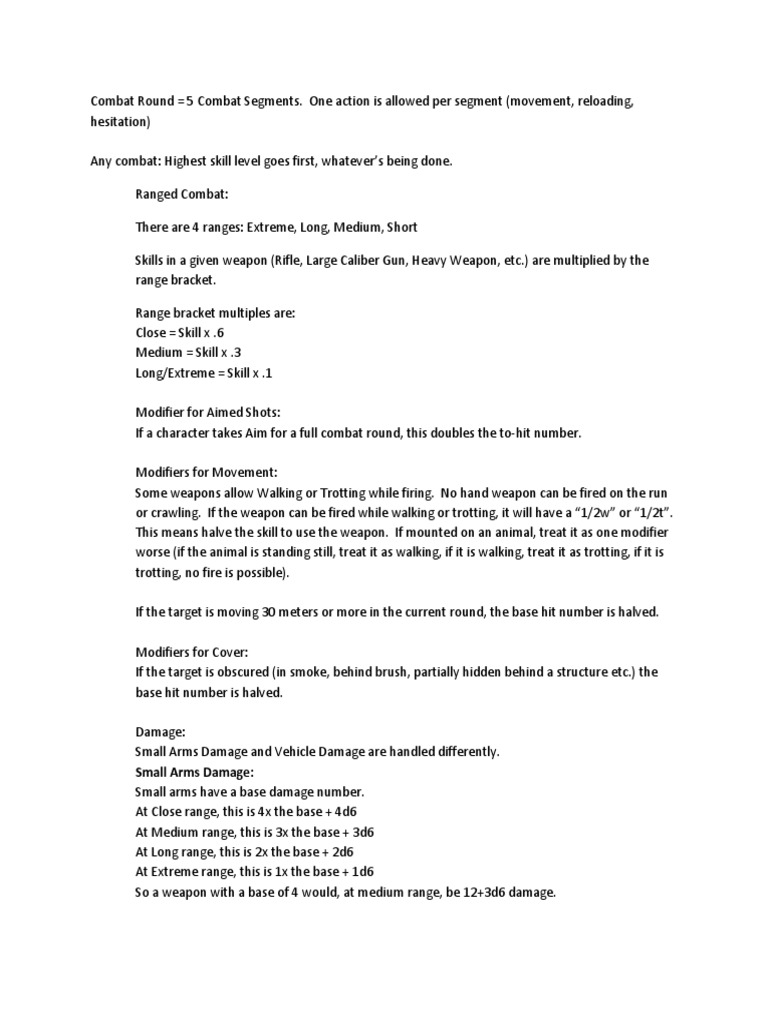 Twilight 2000 v1 Combat Quick Reference | PDF | Ammunition | Firearms