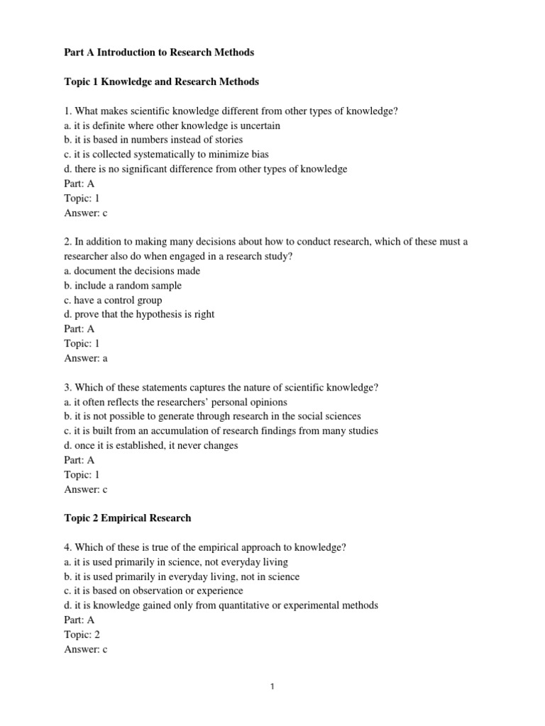Introduction To Research Methods Part A Test Bank | PDF | Experiment ...