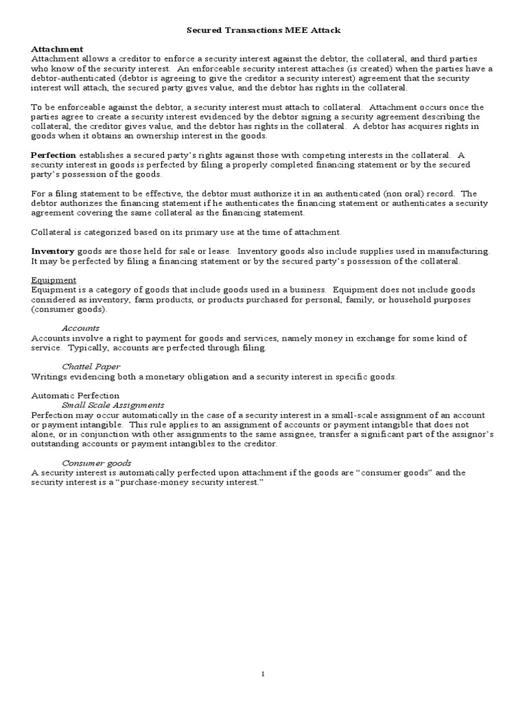 Secured Transactions MEE Attack | PDF | Security Interest | Assignment ...