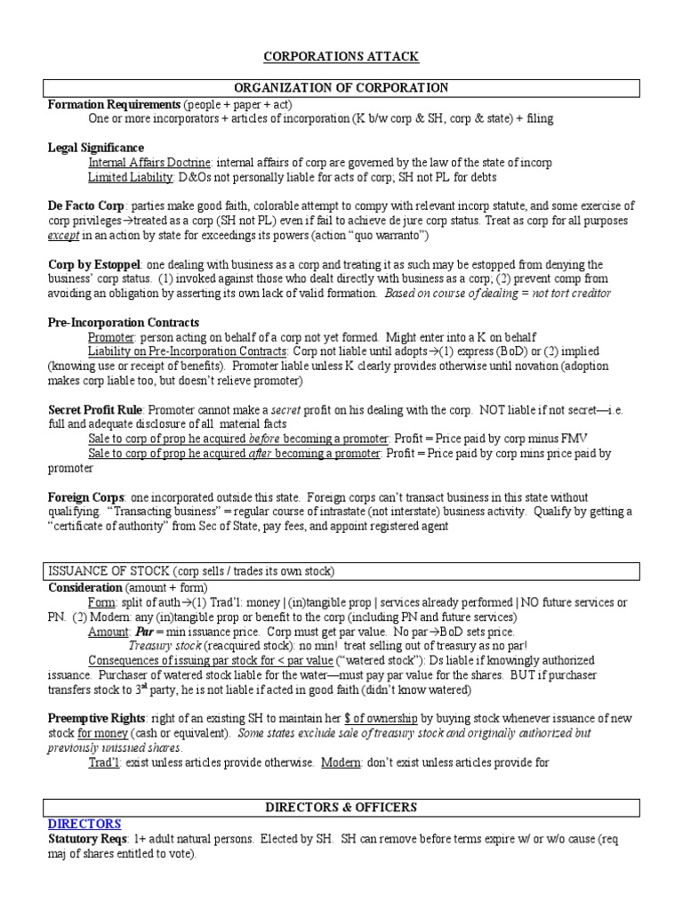Corporations MEE Attack PDF Sec Rule 10b 5 Insider Trading