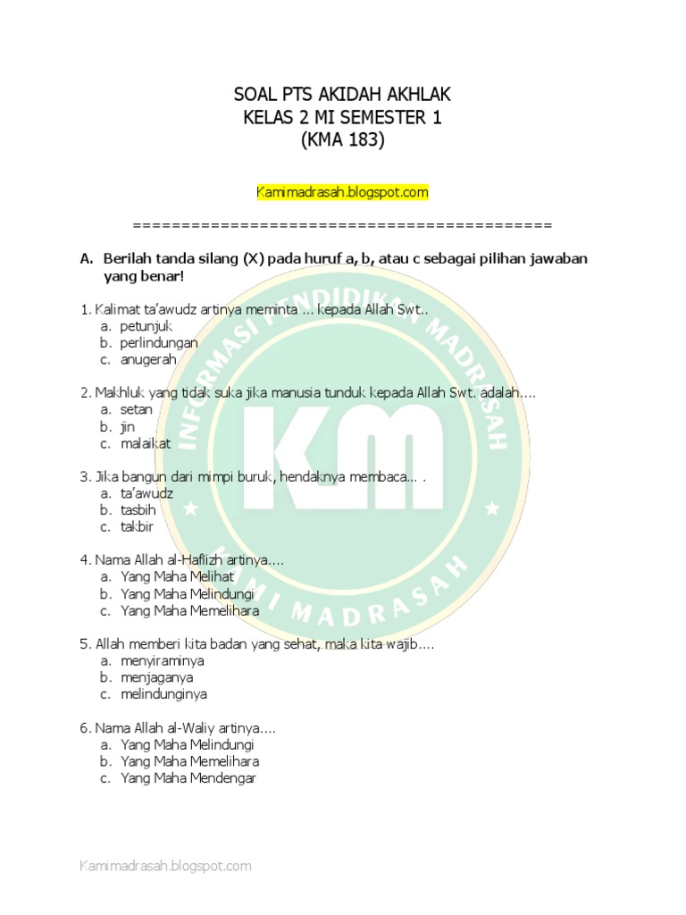 Soal Pts Akidah Akhlak Kelas 2 | PDF