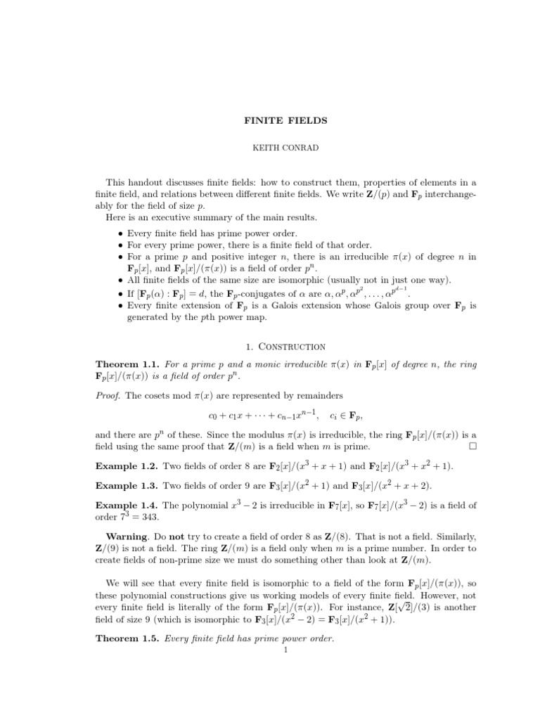 Finitefields | PDF | Field (Mathematics) | Group (Mathematics)